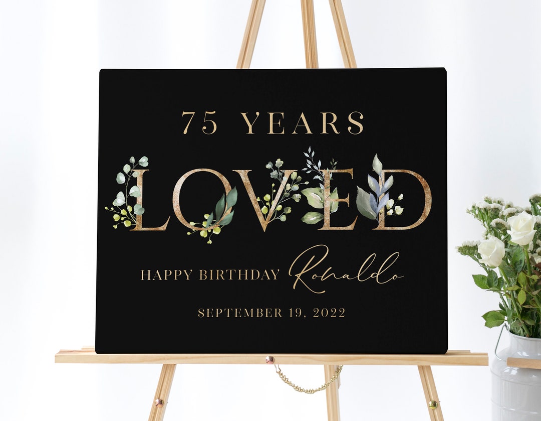 75th Birthday Party Welcome Sign - 75 Years Loved Poster Printable ...