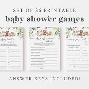 Woodland Animals Baby Shower Game Bundle - Forest Animals Baby Game ...