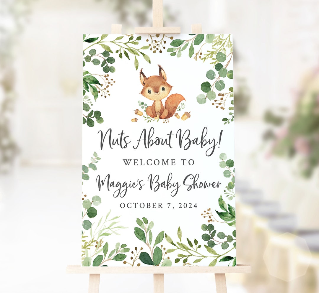 Woodland Squirrel Baby Shower Welcome Sign - Nuts About Baby - Fall ...