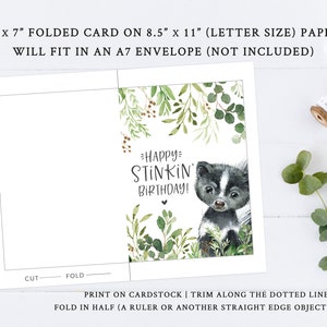Happy Stinkin' Birthday - Skunk Birthday Card - 5x7 Printable Card ...