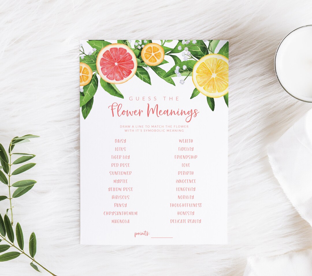 Citrus Themed Wedding Shower Trivia Game - Flower Meanings Guessing ...