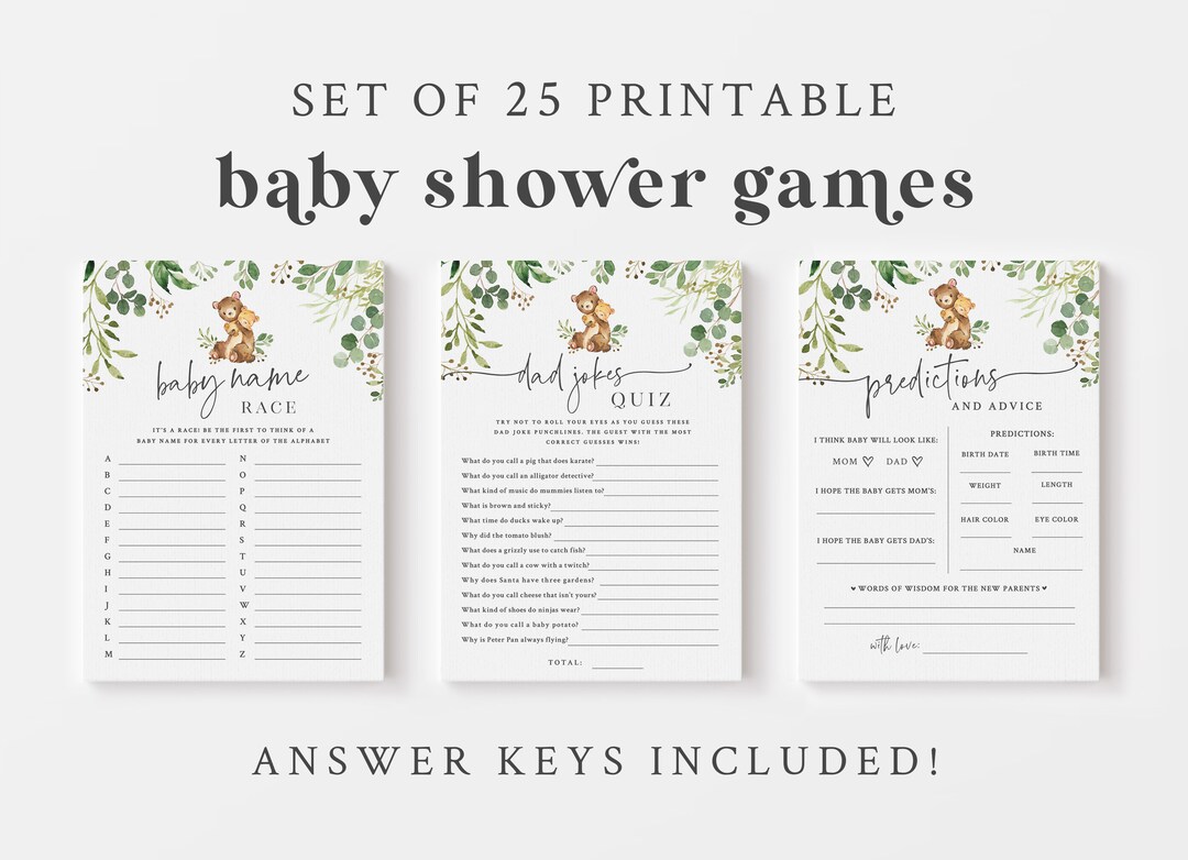 Woodland Bear Baby Shower Game Bundle - 25 Printable Game & Activities - We Can Bearly Wait ...
