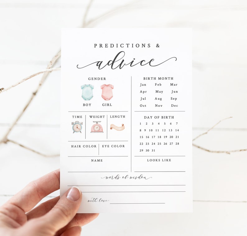 Baby Shower Predictions and Advice Cards Printable Baby - Etsy