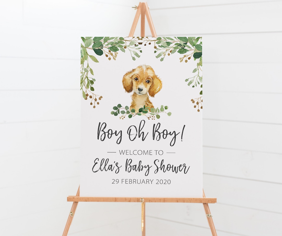 Puppy Theme Baby Shower Welcome Poster - Boy Oh Boy Baby Shower - Dog ...