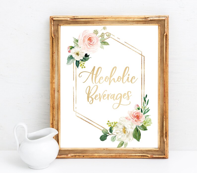 Alcoholic Beverages Sign Baby Shower Printable Blush and - Etsy