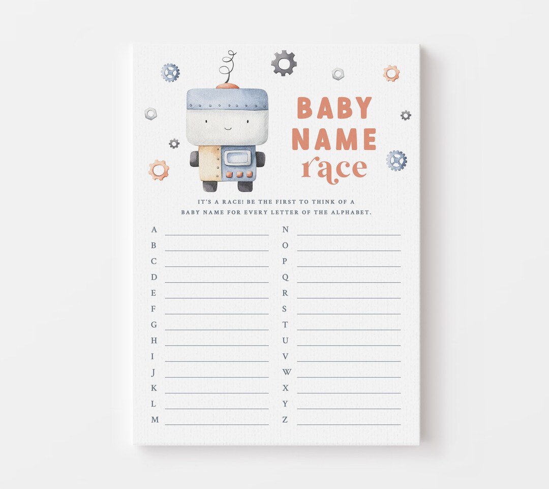 Robot Baby Shower - Baby Name Game - Printable 5x7 Game - Cute Robot ...