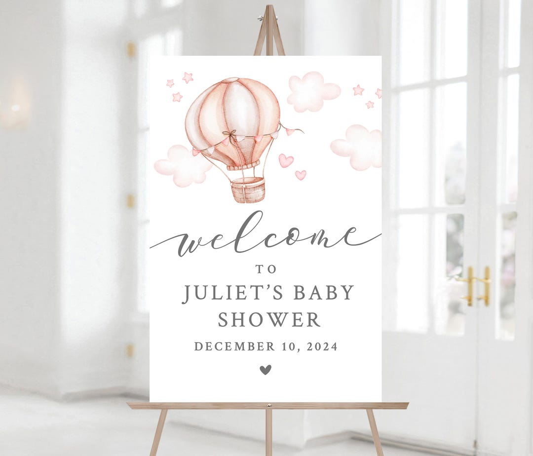 Pink Hot Air Balloon Baby Shower Welcome Sign - up and Away - Printable ...
