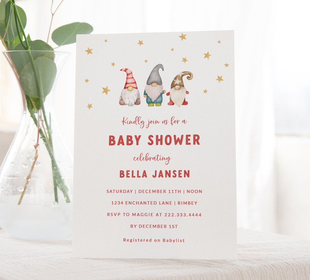 Winter Gnome Baby Shower Invitation - Printable Christmas Baby Shower ...