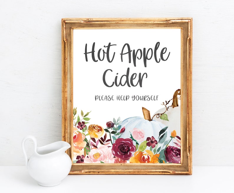 Hot Apple Cider Sign - Apple Cider Bar Printable - Fall Party Sign ...