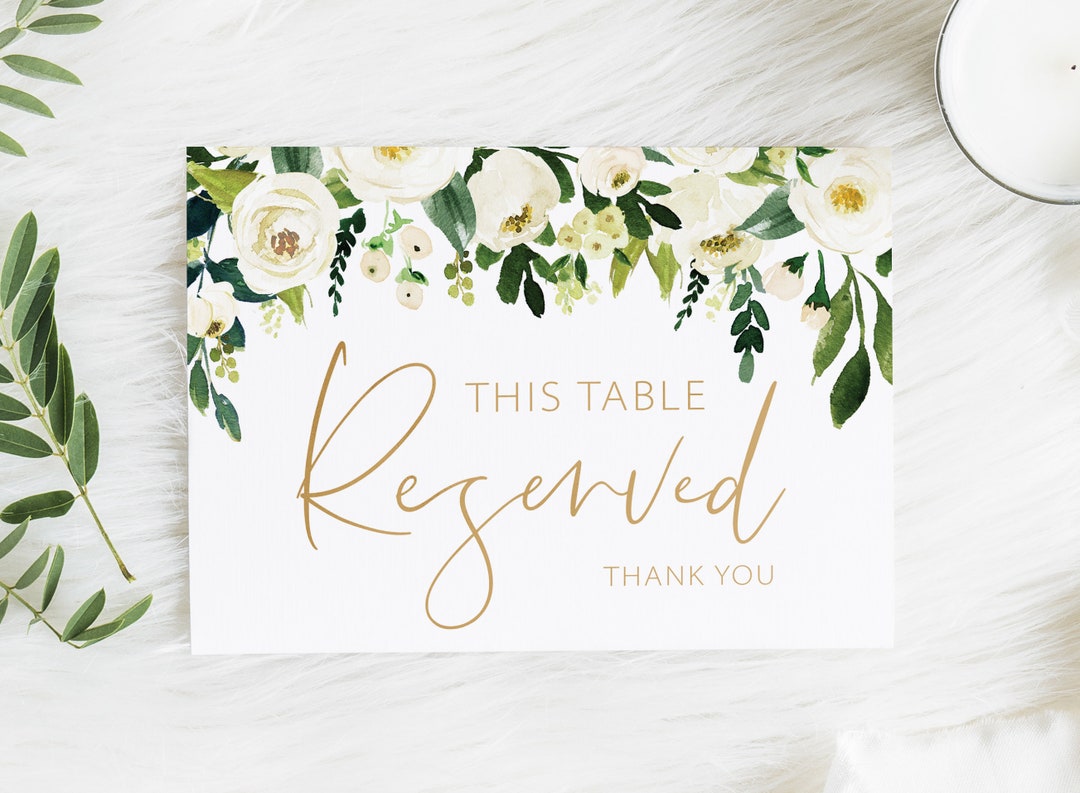 Reserved Table Sign - Wedding Reception Reserved Sign - Greenery and ...