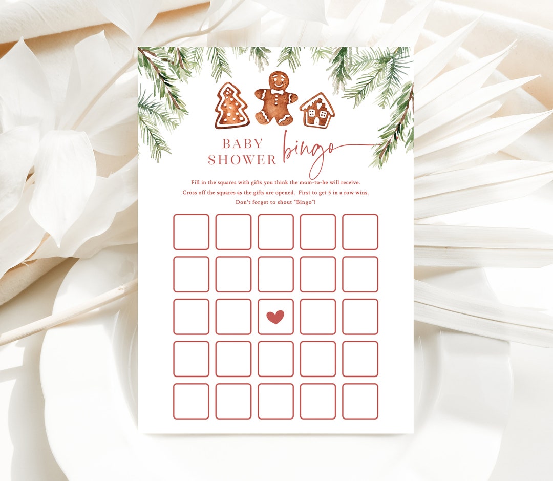 Winter Gingerbread Baby Shower Game - Printable Gift Bingo Game ...
