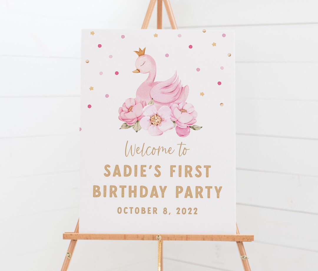 Swan Princess Birthday Party Welcome Sign - Printable Welcome Poster ...