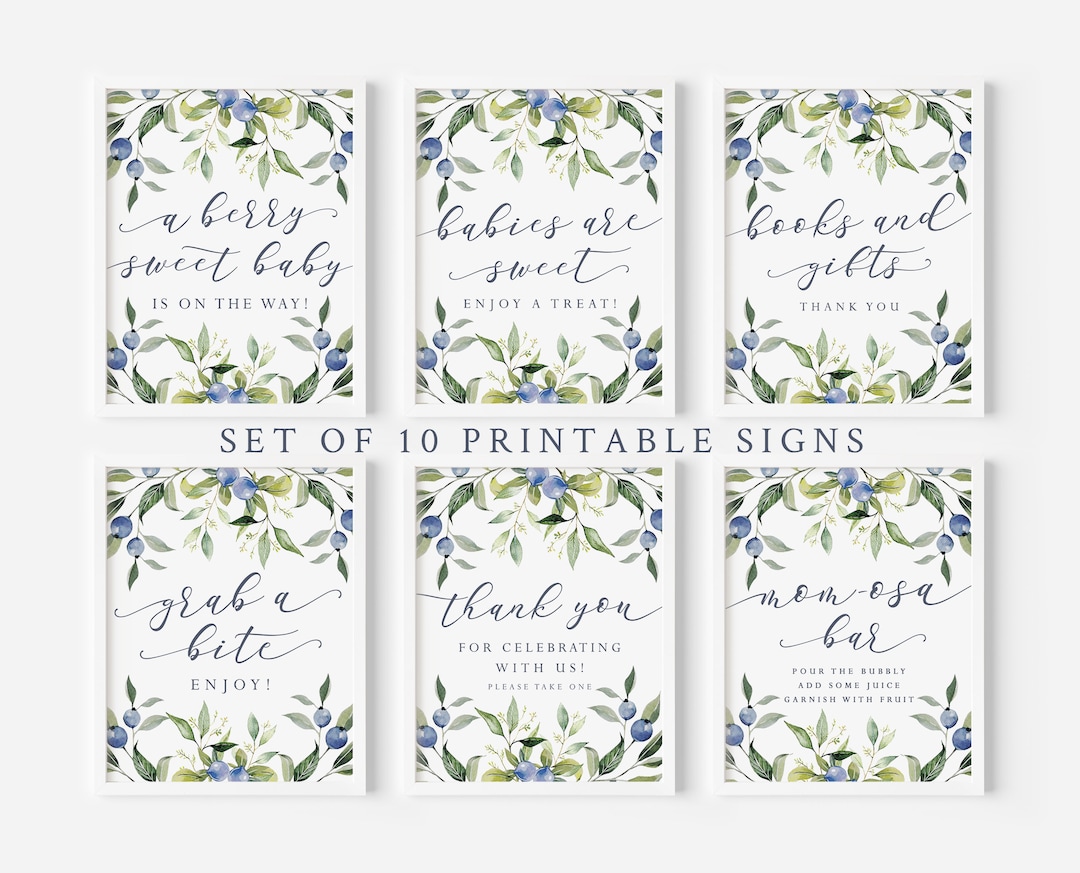 Blueberry Baby Shower Sign Bundle - Set of 10 Printable Signs - Berry ...