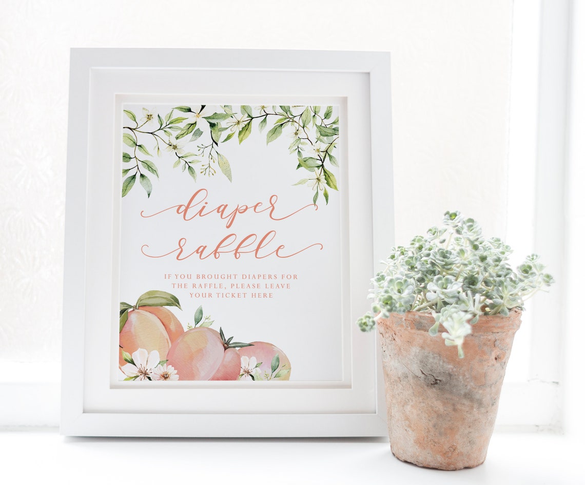 Peach Baby Shower Diaper Raffle Sign and Raffle Tickets 8x10 | Etsy