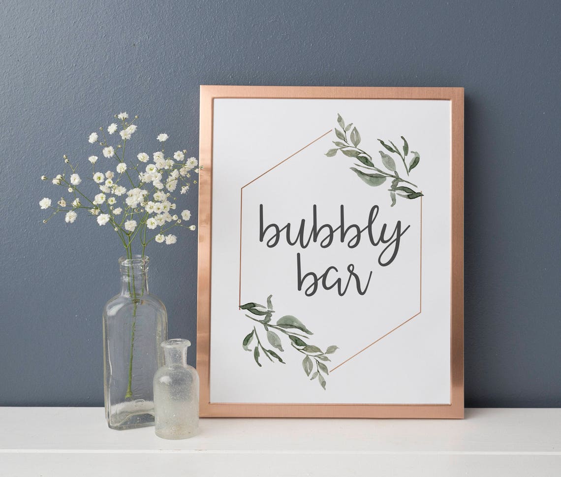 Bubbly Bar Sign Minimalist Botanical Wedding Decor - Etsy
