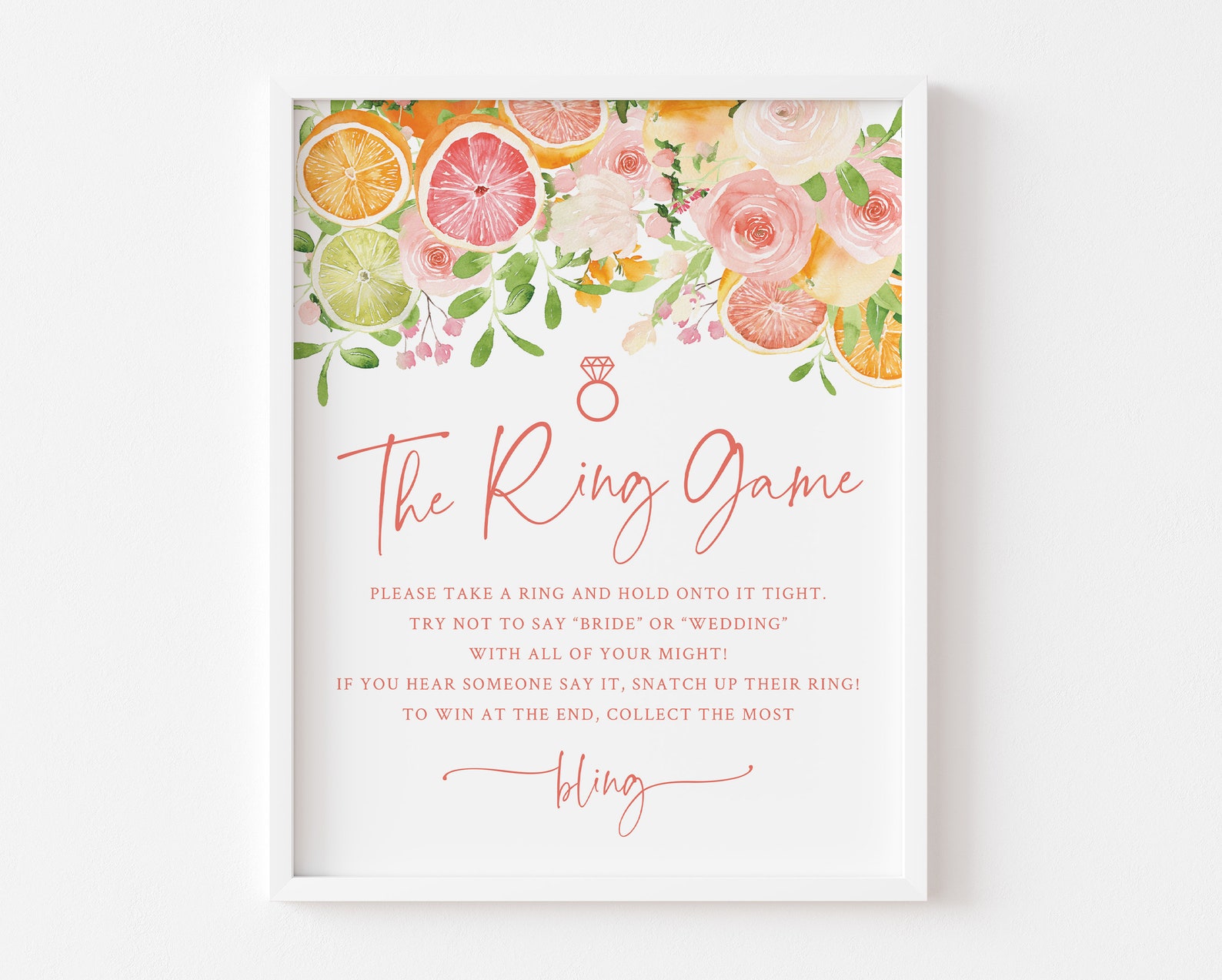 Citrus Bridal Shower Ring Game - Printable 8x10 Sign - Don't Say Bride ...