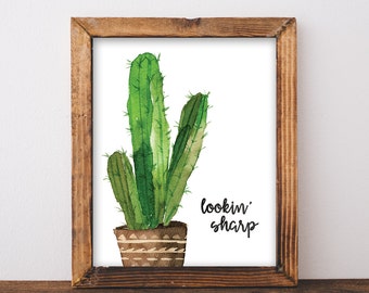 Cactus Poster Lookin Sharp Printable Artwork Modern Decor Cactus Decor ...
