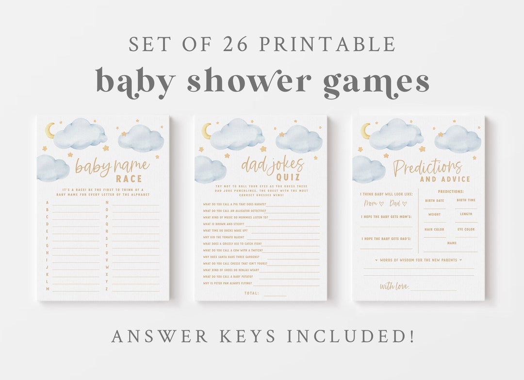 Blue Twinkle Twinkle Little Star Baby Shower Game Bundle - 26 Printable ...