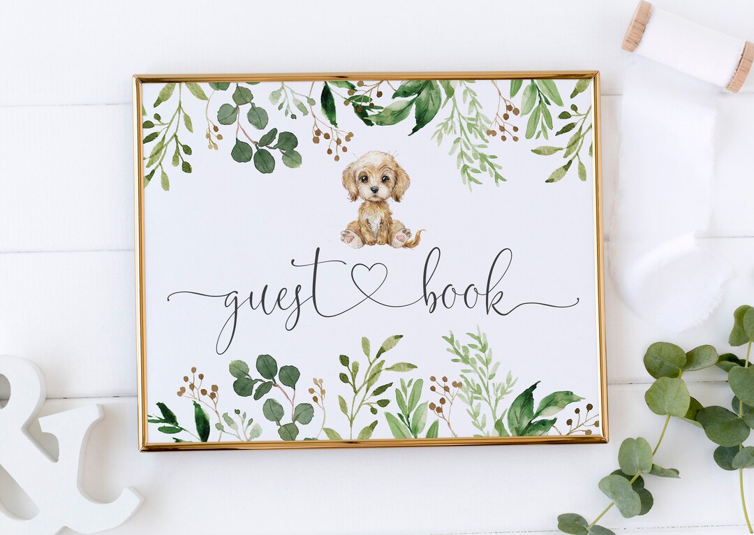 Guest Book Table Sign - Puppy Dog Baby Shower Decor - Sign the Guest ...
