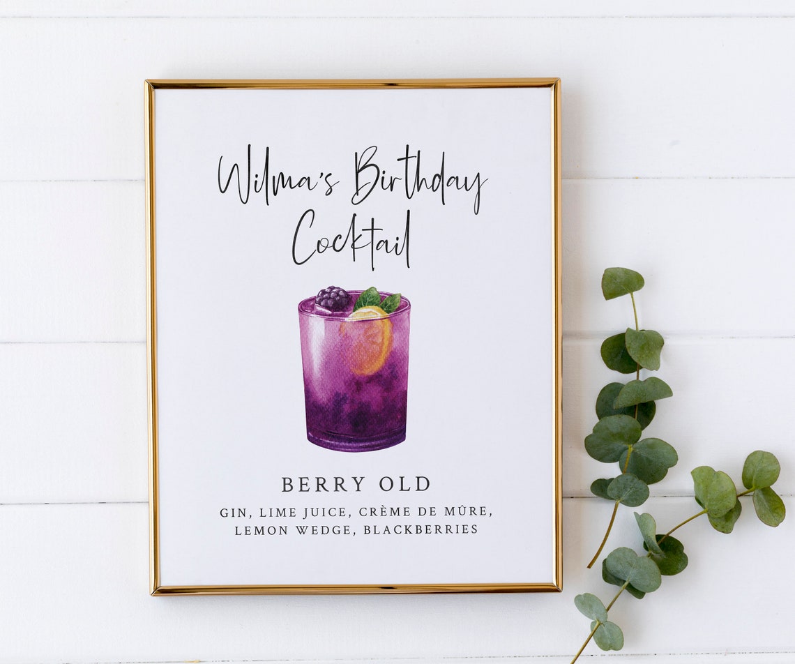 Watercolor Cocktail Sign Signature Drink Birthday Party Sign - Etsy
