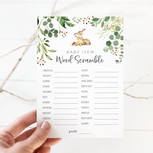 Baby Word Scramble Printable - Oh Deer Baby Shower Word Game - Woodland ...