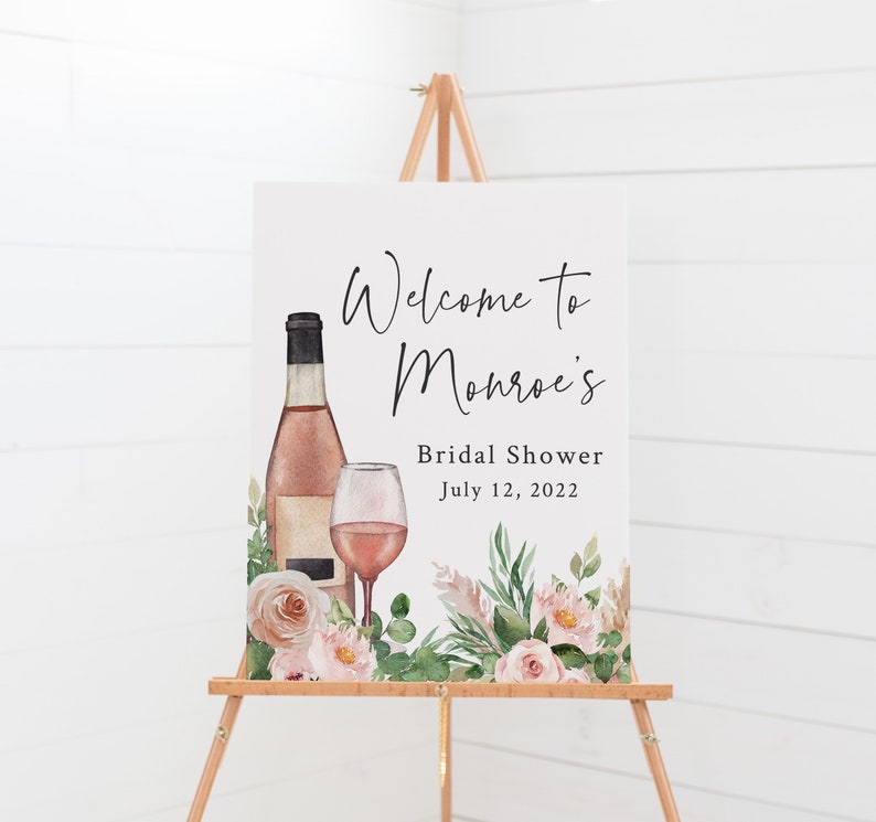 Rose Soiree Bridal Shower Welcome Sign - Rose Wine Themed Bridal Shower ...