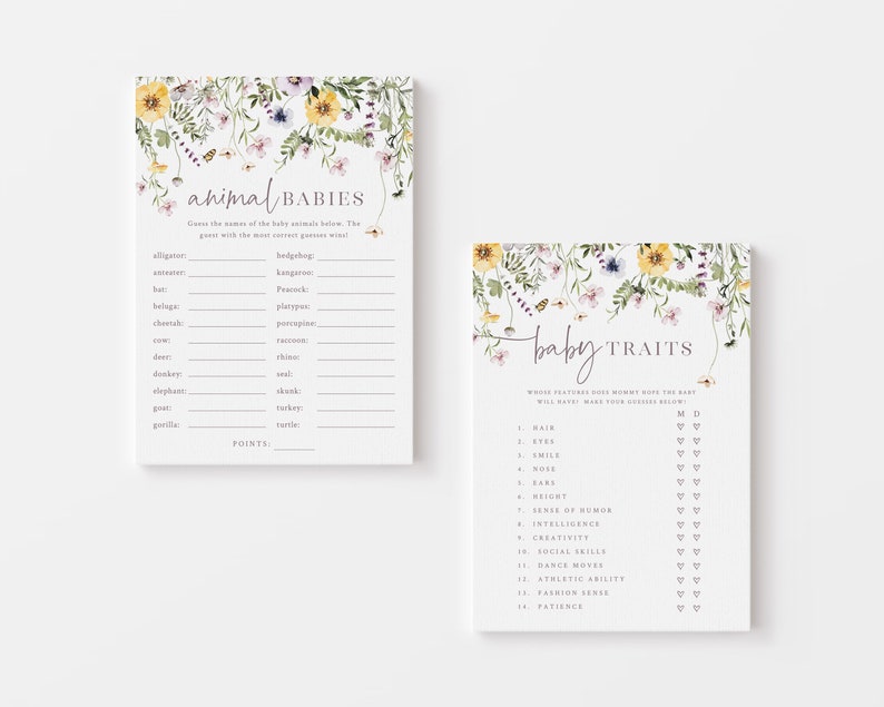 Wildflower Baby Shower Game Bundle - 26 Printable Games & Activities ...