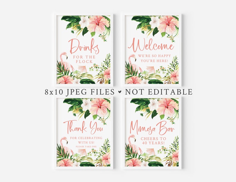 Flamingo Themed 40th Birthday Sign Bundle - Set of 10 Printable ...