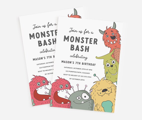Monster Bash Birthday Invite Printable Halloween Birthday - Etsy