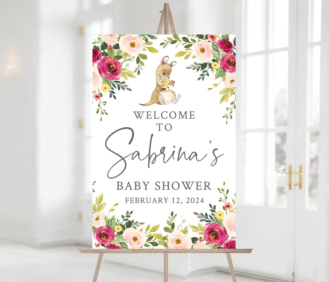 Kangaroo Themed Girl Baby Shower Welcome Sign - Printable Welcome ...