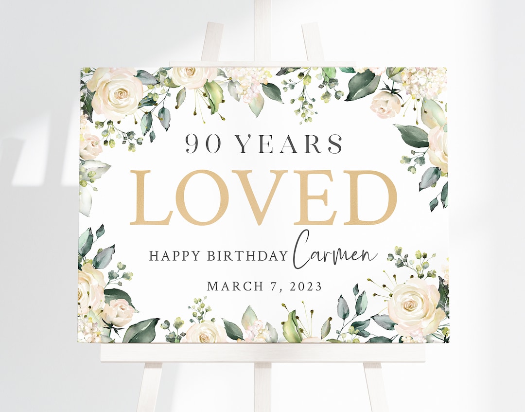 Milestone Birthday Sign - Printable Happy Birthday Sign - 90 Years ...