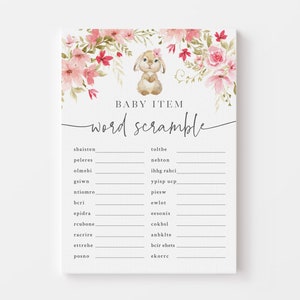 Pink Bunny Baby Shower Word Scramble - Printable 5x7 Game - Spring Girl ...