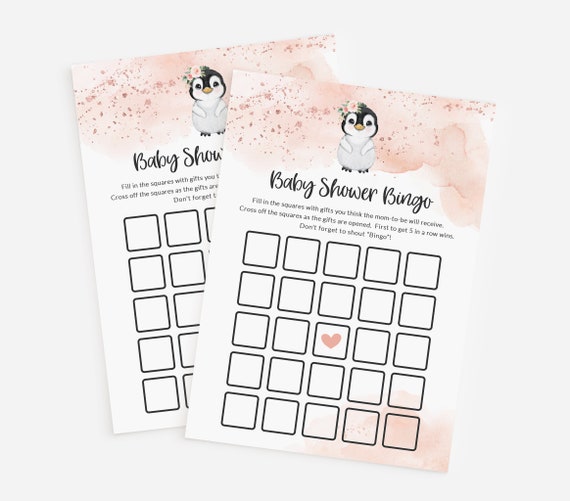 Penguin Themed Baby Shower Bingo Game Card Printable Gift - Etsy