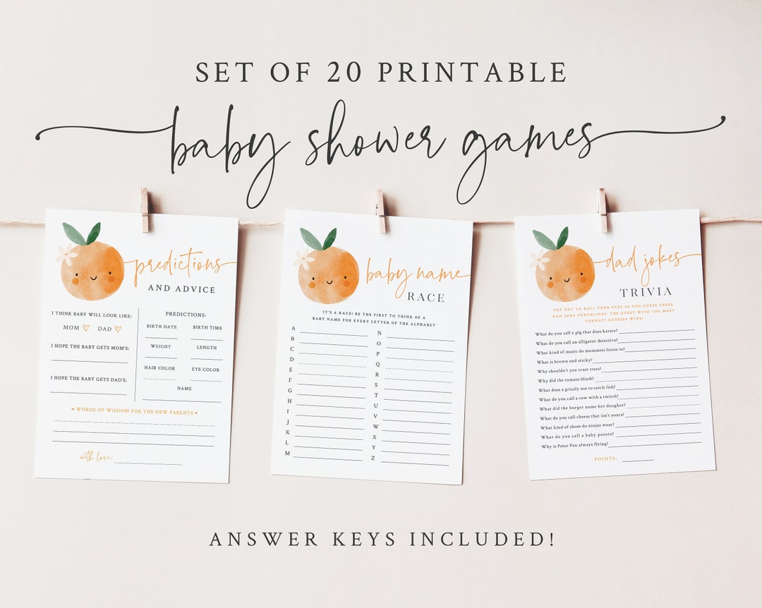 Orange Citrus Themed Baby Shower Games Bundle - Set of 20 Printable ...