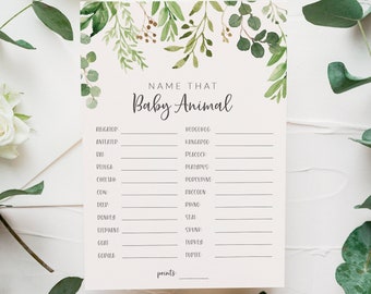 Name the Baby Animal Game Greenery Baby Shower Games - Etsy