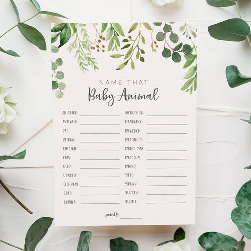 Name the Baby Animal Game Greenery Baby Shower Games Baby - Etsy