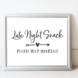 Late Night Snack Sign - Late Night Snack Printable - Black and White ...