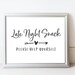 Late Night Snack Sign - Late Night Snack Printable - Black and White ...