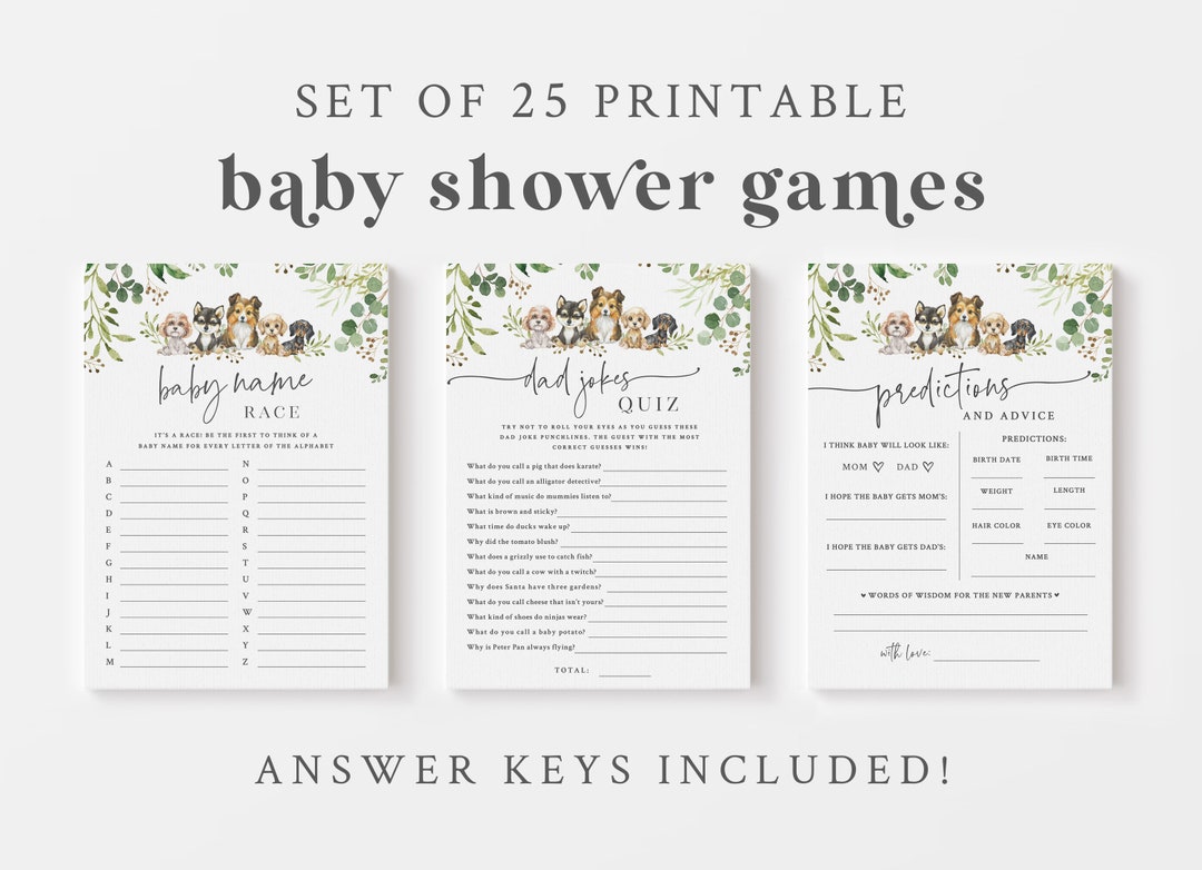 Puppy Dog Baby Shower Game Bundle - Set of 25 Printable Games ...