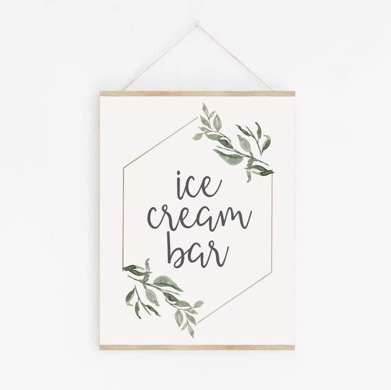 Ice Cream Bar Sign Greenery and Rose Gold Party Signage | Etsy