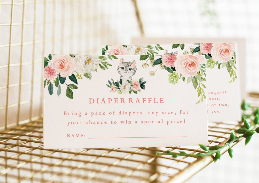 Kitty Cat Baby Shower - Diaper Raffle Tickets - Printable Diaper ...