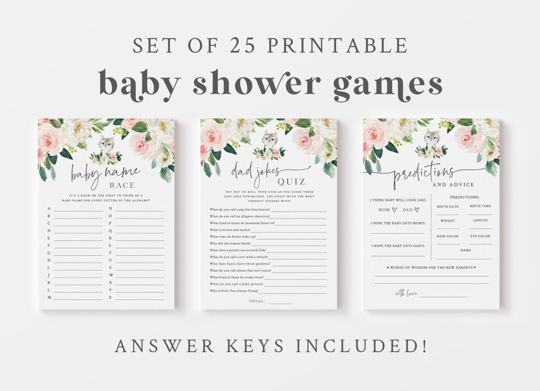 Pink Kitten Baby Shower Game Bundle - Set of 25 Printable Games ...