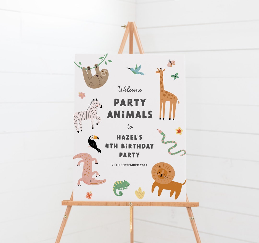 Party Animals Welcome Sign - Printable Girls Safari Birthday Party ...