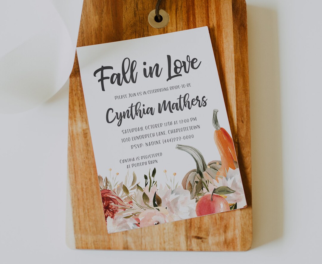 Fall in Love Invitation - Autumn Bridal Shower Digital Invitation ...