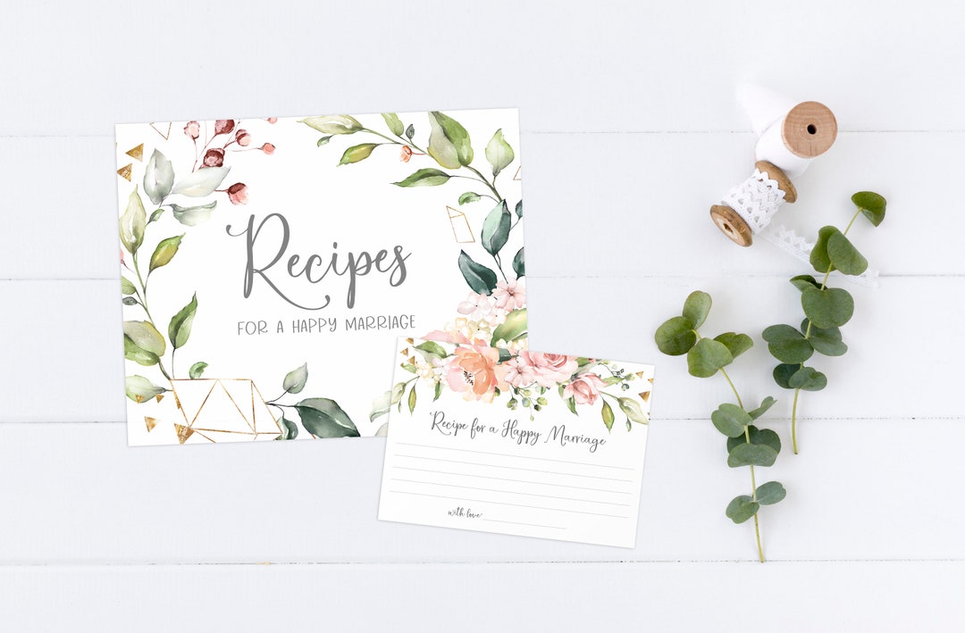 Recipe for a Happy Marriage Cards - Printable Bridal Shower Activity ...