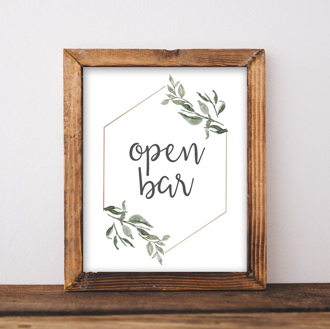 Wedding Open Bar Sign - Botanical Wedding Bar Sign - Wedding Open Bar ...