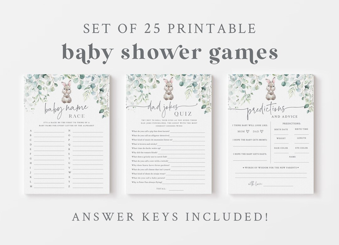 Bunny Baby Shower Game Bundle - Set of 25 Printable Games & Activities ...