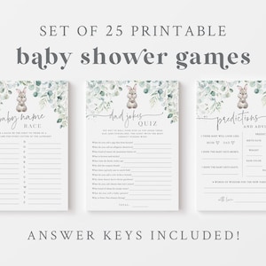 Bunny Baby Shower Game Bundle - Set of 25 Printable Games & Activities ...
