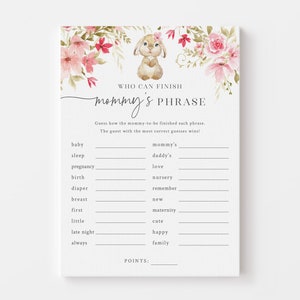 Pink Bunny Rabbit Baby Shower Games - Set of 25 Printable Games ...