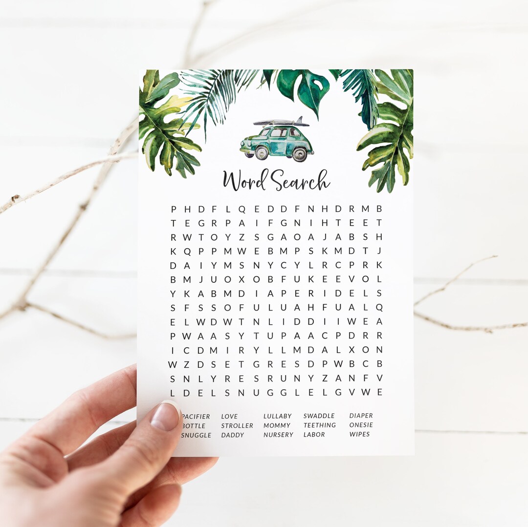 Surf Baby Shower Word Search - Baby on Board Shower Game Download ...